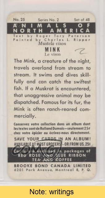 1962 Brooke Bond Red Rose Animals of North America Series 2 Tea Mink ...