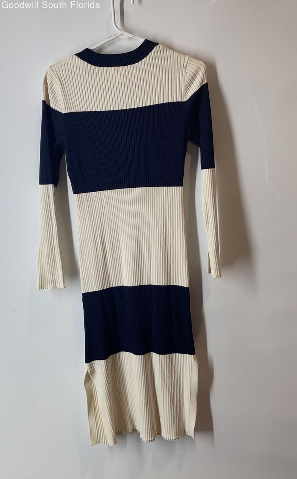 H&M Womens Black Beige Knitted Long Sleeve Crew Neck Sweater Dress Size ...