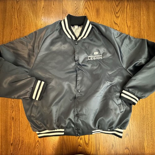 Vintage ASW American Legion Embroidered Navy Satin Bomber Jacket Sz XL ...