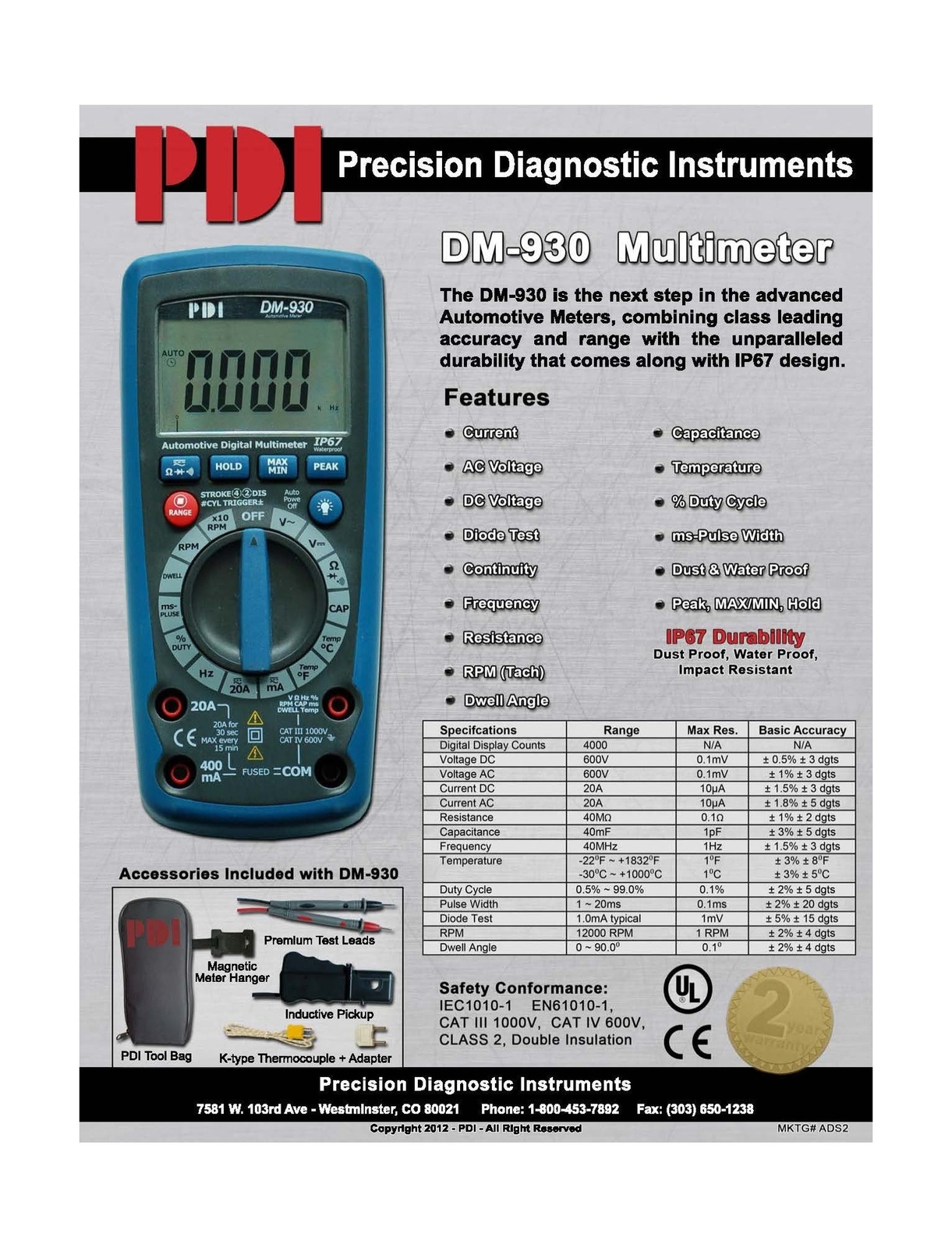 PDi DM 930 Handheld Automotive Multimeter Blue for sale online | eBay