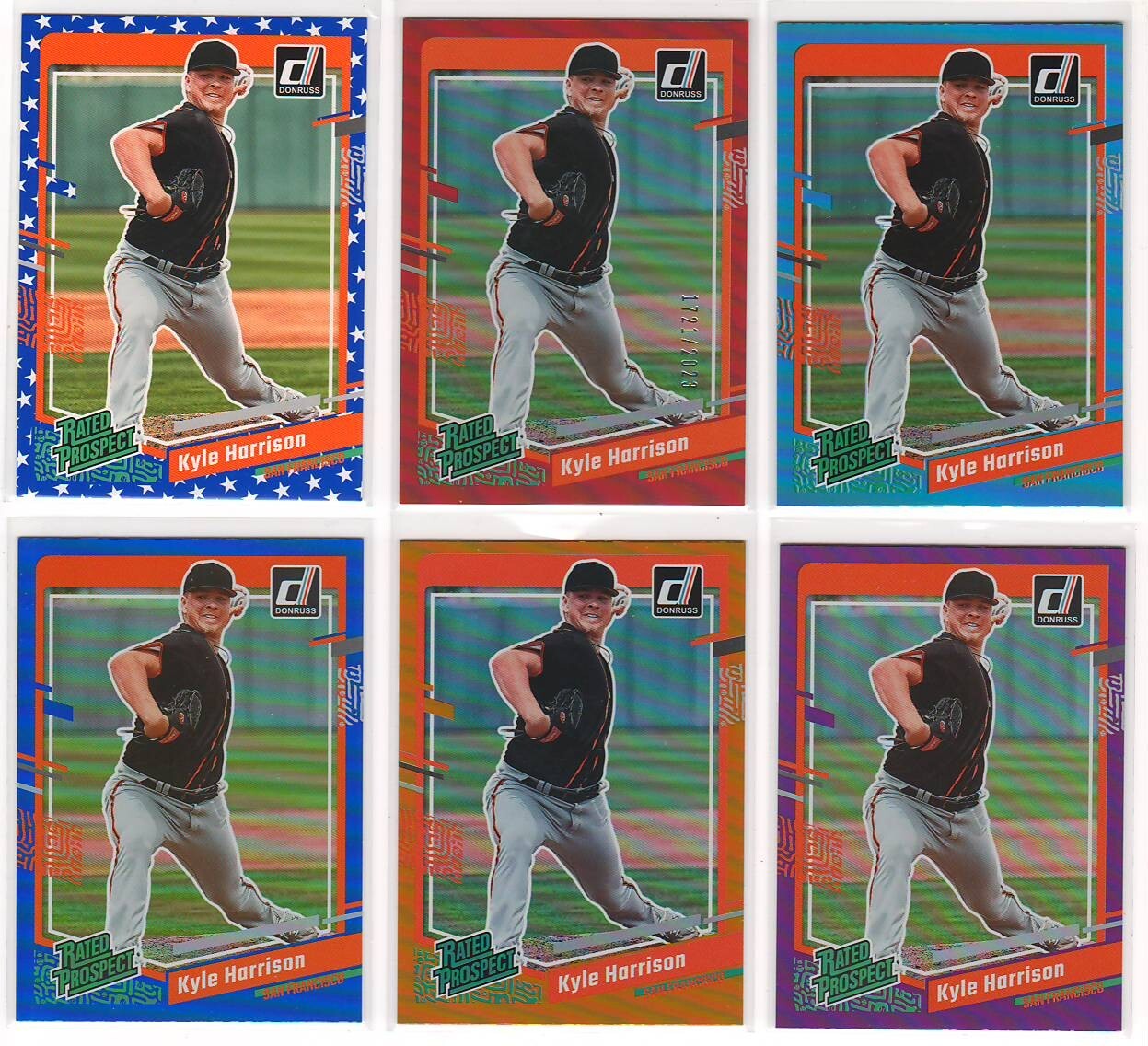 x6 Kyle Harrison 2023 Donruss #34 RC Holo Parallel lot Red SN# Orange ...
