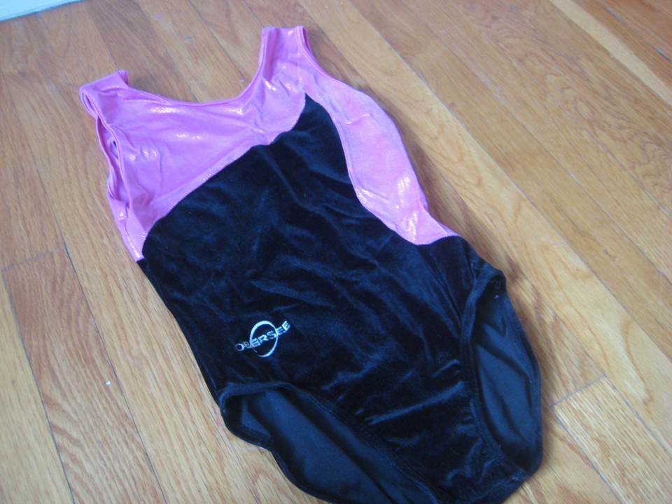 Obersee gymnastics metallic pink black velvet LEOTARD child Large L ...