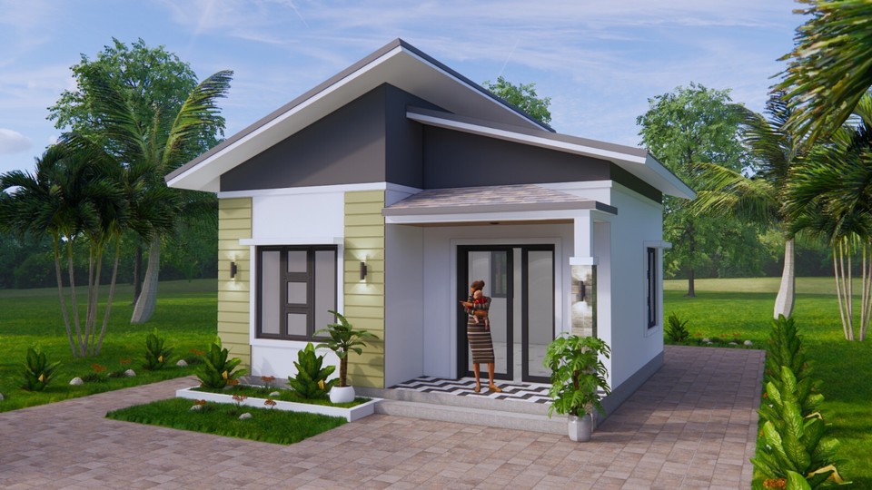 20x20 Feet Small House Plan 6x6 Meter 1 Bed 1 Bath Shed Roof PDF & A4 ...