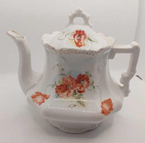 Vintage Small Ceramic Teapot with Red Poppies and Gold Trim | eBay ...