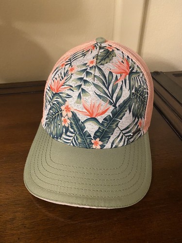 Skechers Hat Cap Green Peach Floral Mesh Strapback Womens Tropical ...