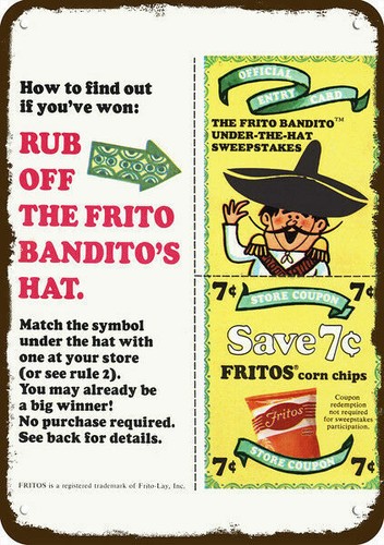 1969 FRITO BANDITO FRITOS Corn Chips Vintage-Look DECORATIVE REPLICA ...