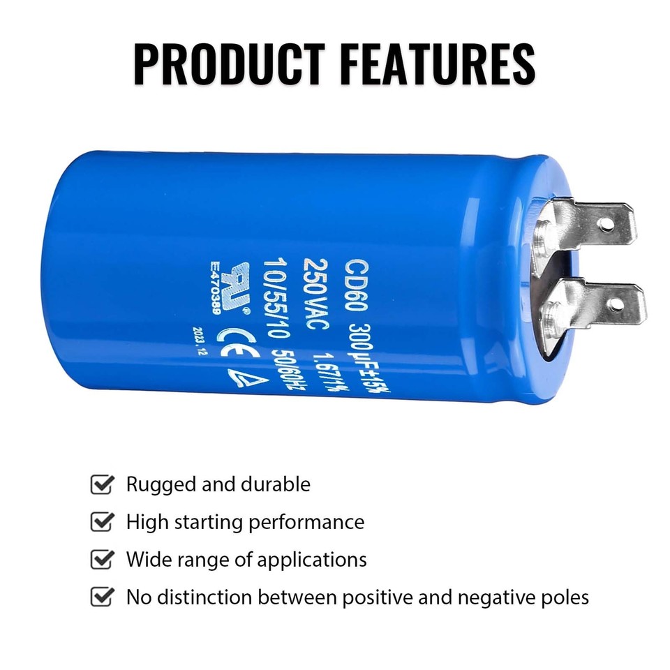 300uF/MFD CD60 Motor Start Capacitor 250VAC 50/60Hz for Electric Motor ...