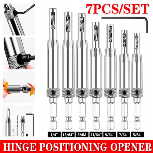 7pc Self Centering Hinge Drill Bit Set #2–16 Cabinet with Hex Key | eBay