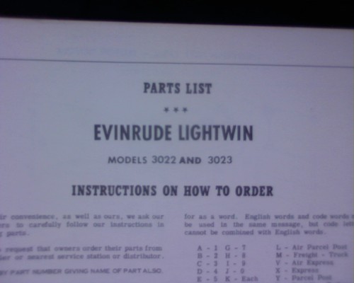 VINTAGE 1957 Evinrude Lightwin 3022, 3023 Outboard motor SPARE PARTS ...