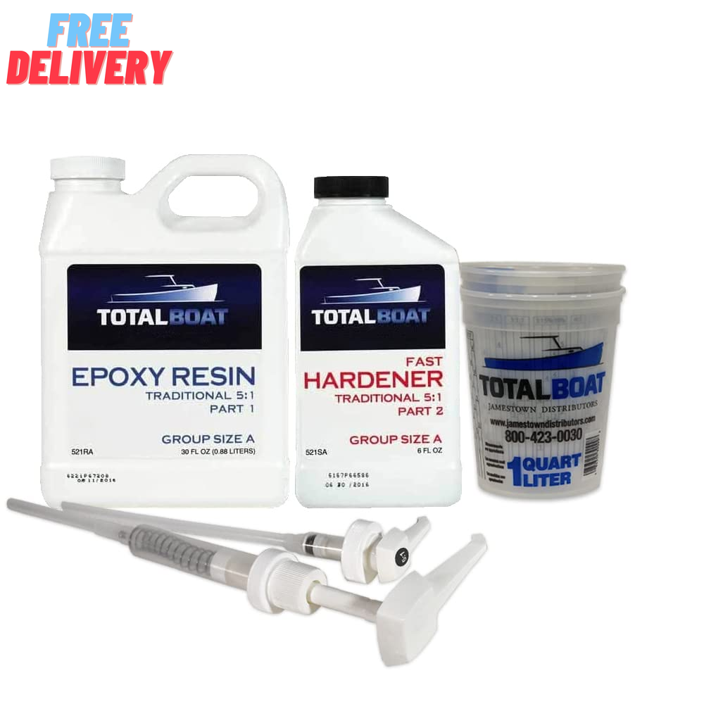 5:1 Epoxy Resin Kit (Quart, Fast Hardener), Marine Grade Epoxy for ...