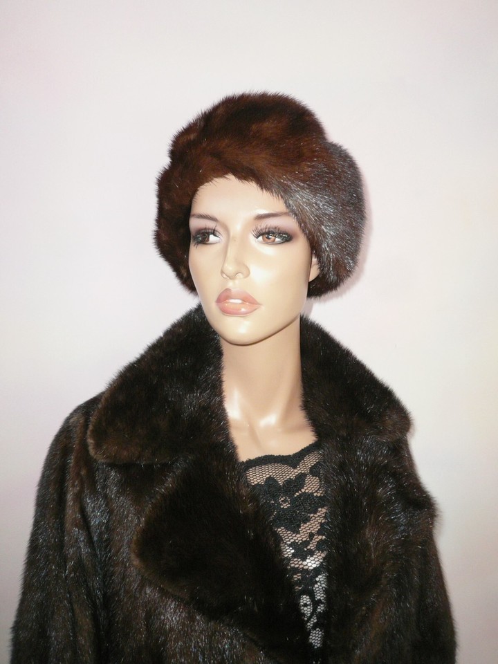 Real Ranch Mink Fur Hat Beret for Coat Jacket Vison Norka Brown Sable ...
