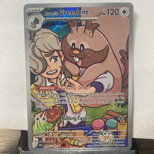 Pokémon TCG Destined Rivals Arven's Greedent Illustration Rare Card 205 ...