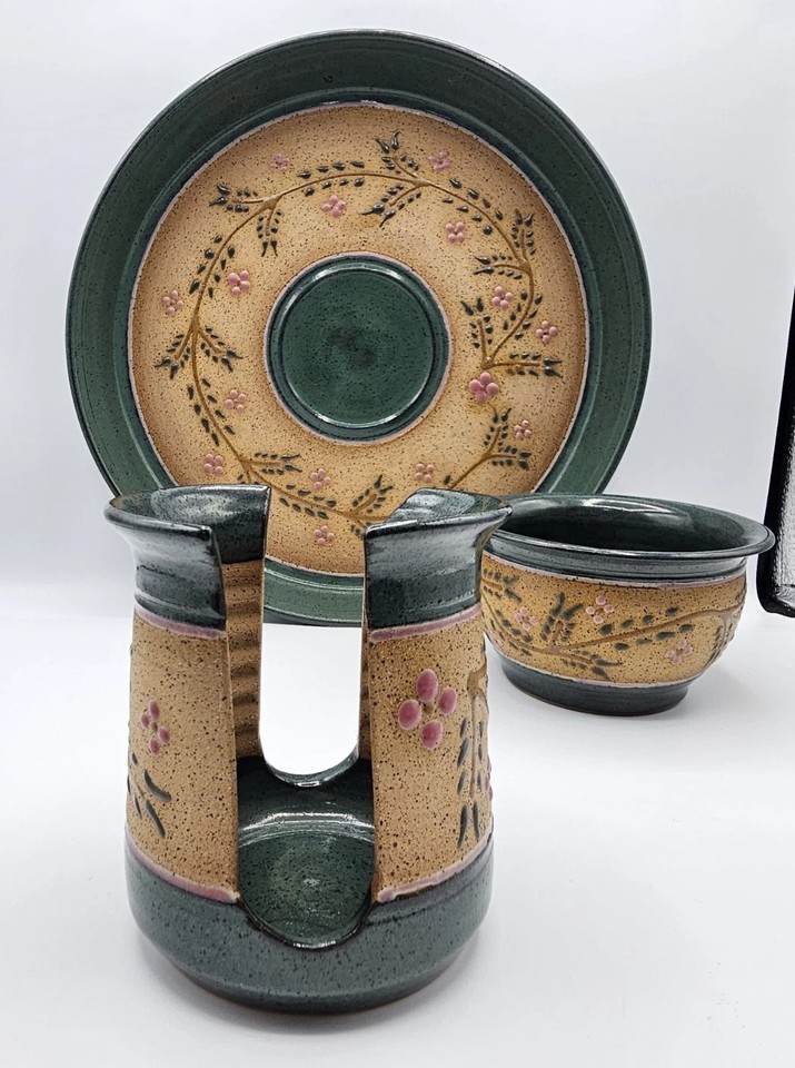 Vtg Signed Jason Parsley Pottery 1997 3pc Chip & Dip Set Matching ...