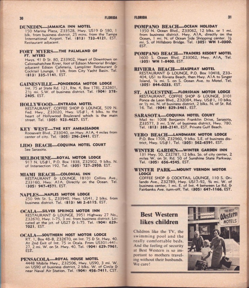 Vintage 1967 Travel Guide - The Best Western Motels Hotel Travel Guide ...
