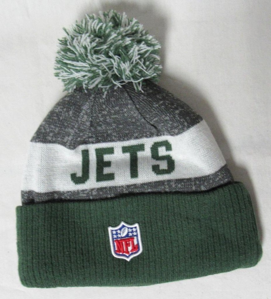 New Era New York Jets OSFM Fleece Lined Cuffed Winter Beanie/Hat w Pom ...
