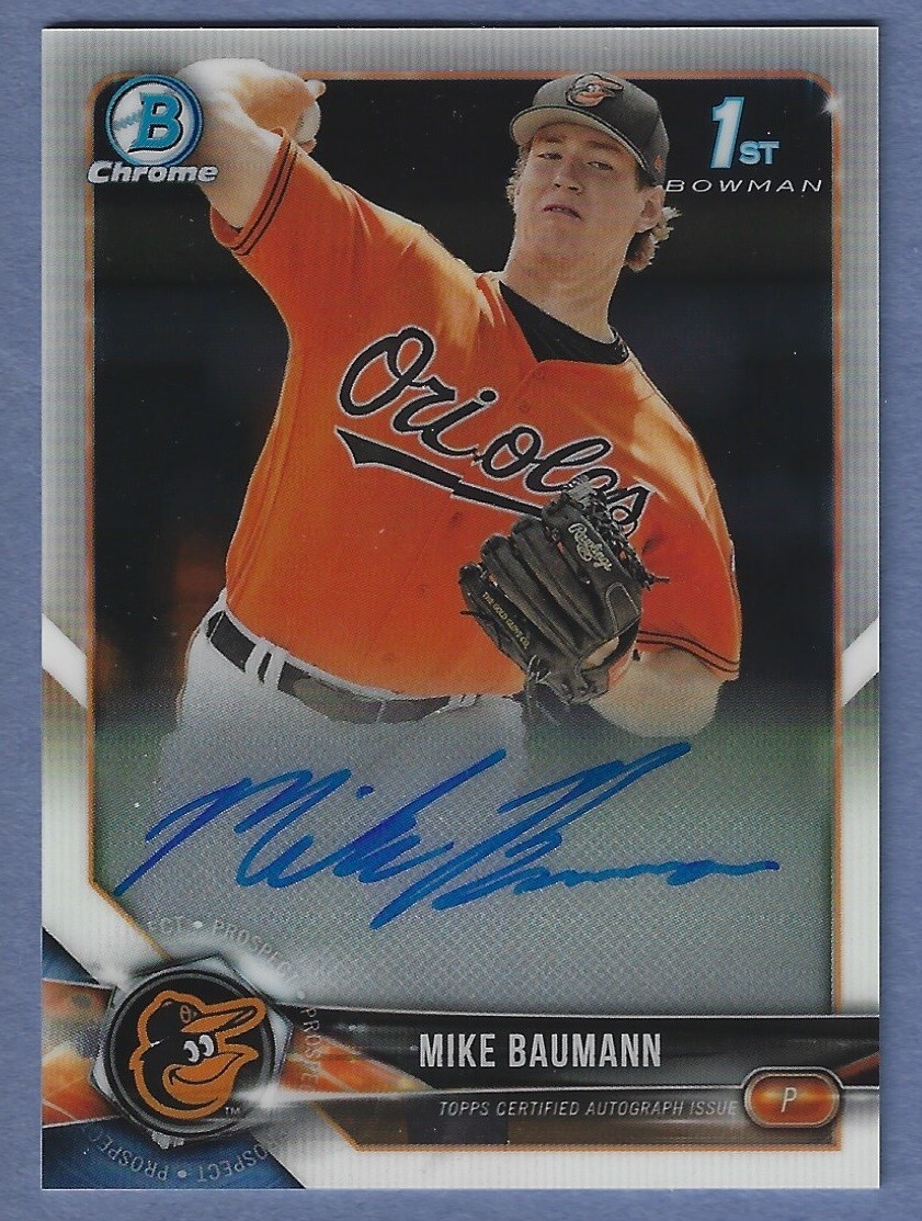 2018 Bowman Chrome Prospect Autographs #BCPA-MB Mike Baumann RC Orioles ...