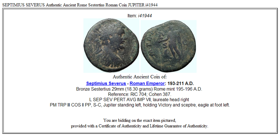 SEPTIMIUS SEVERUS Authentic Ancient Rome Sestertius Roman Coin JUPITER ...