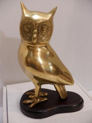 Brass Colored Lacquered Covered Owl Made in Korea decorative statue on ...