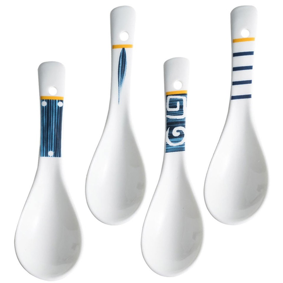 4Pcs Ceramic Spoon Japanese Soup Spoon Kitchen Soup Ceramic Food spoons ...