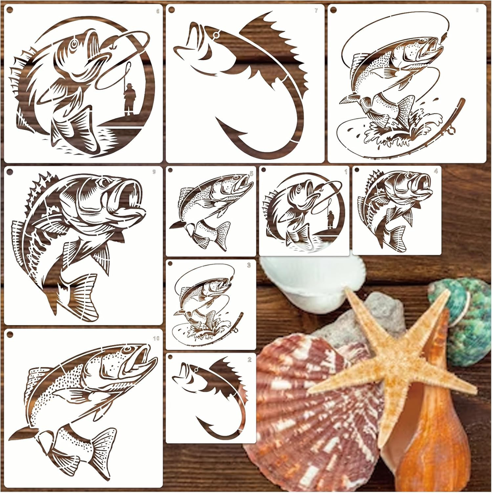 Reusable Fishing Stencils - Large Fisherman Templates for Painting on ...