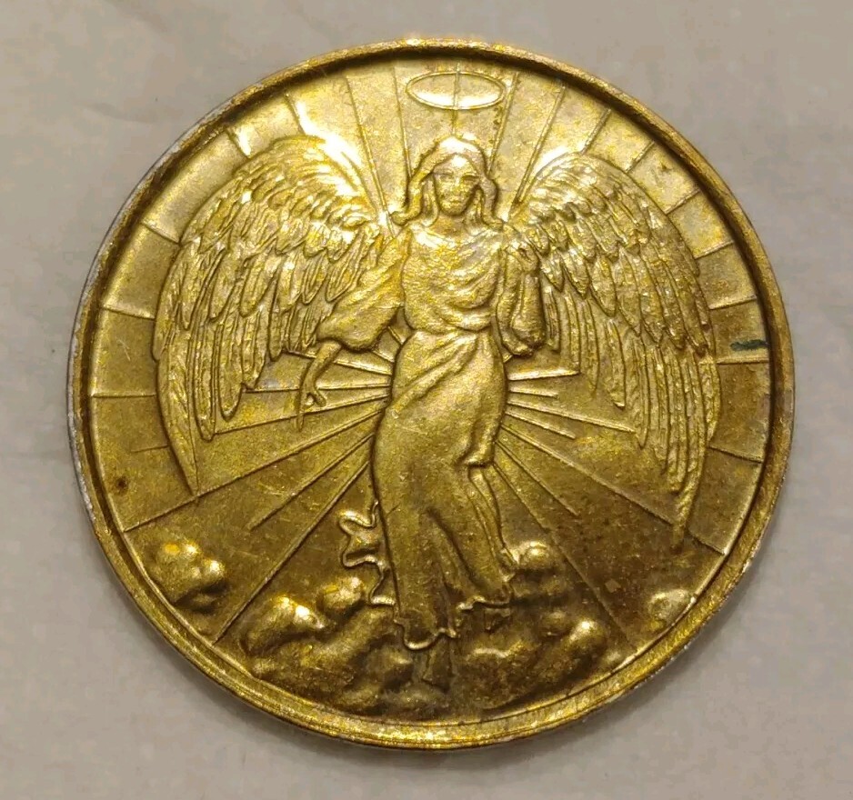 2 Two Sided Guardian Angel Coins Tokens Gold Tone 1" Religious Medal ...