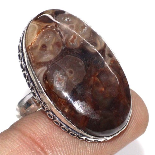 925 Silver Plated Rock Fossil Ethnic Ring Handmade Jewelry Size US 8.5 ...