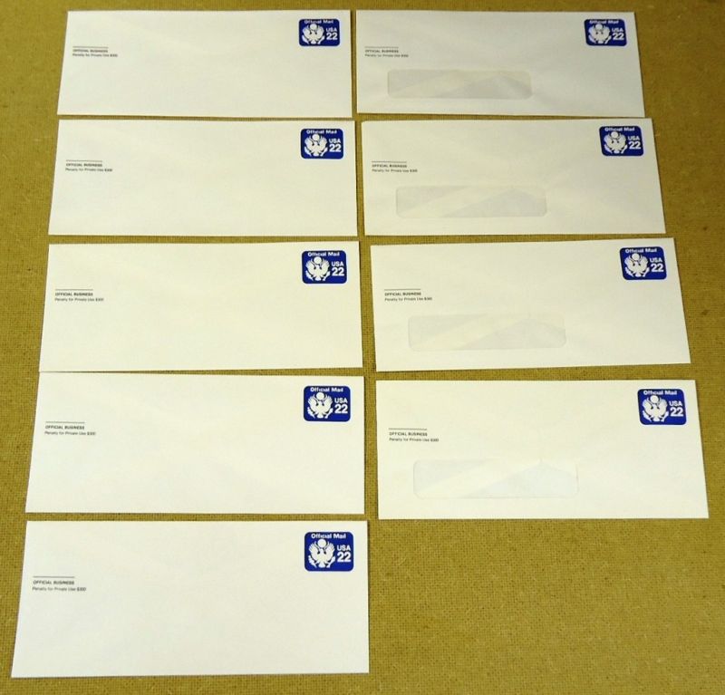 USPS Scott UO74 22c Envelopes Watermark Official Business Lot of 9 Blue ...