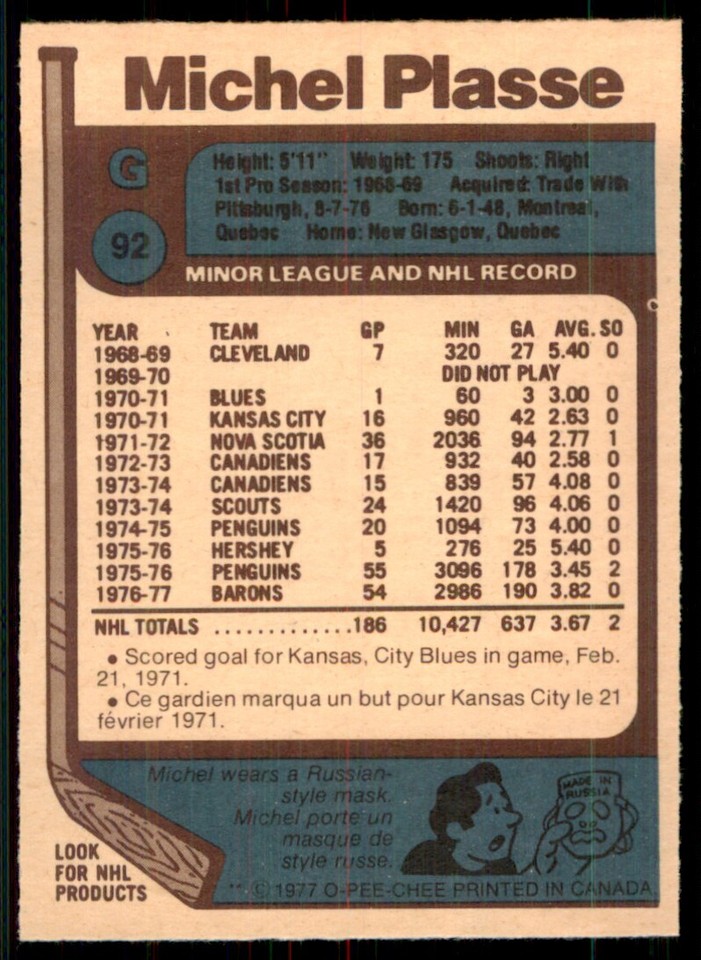 1977-78 O-Pee-Chee Michel Plasse Colorado Rockies #92 | eBay