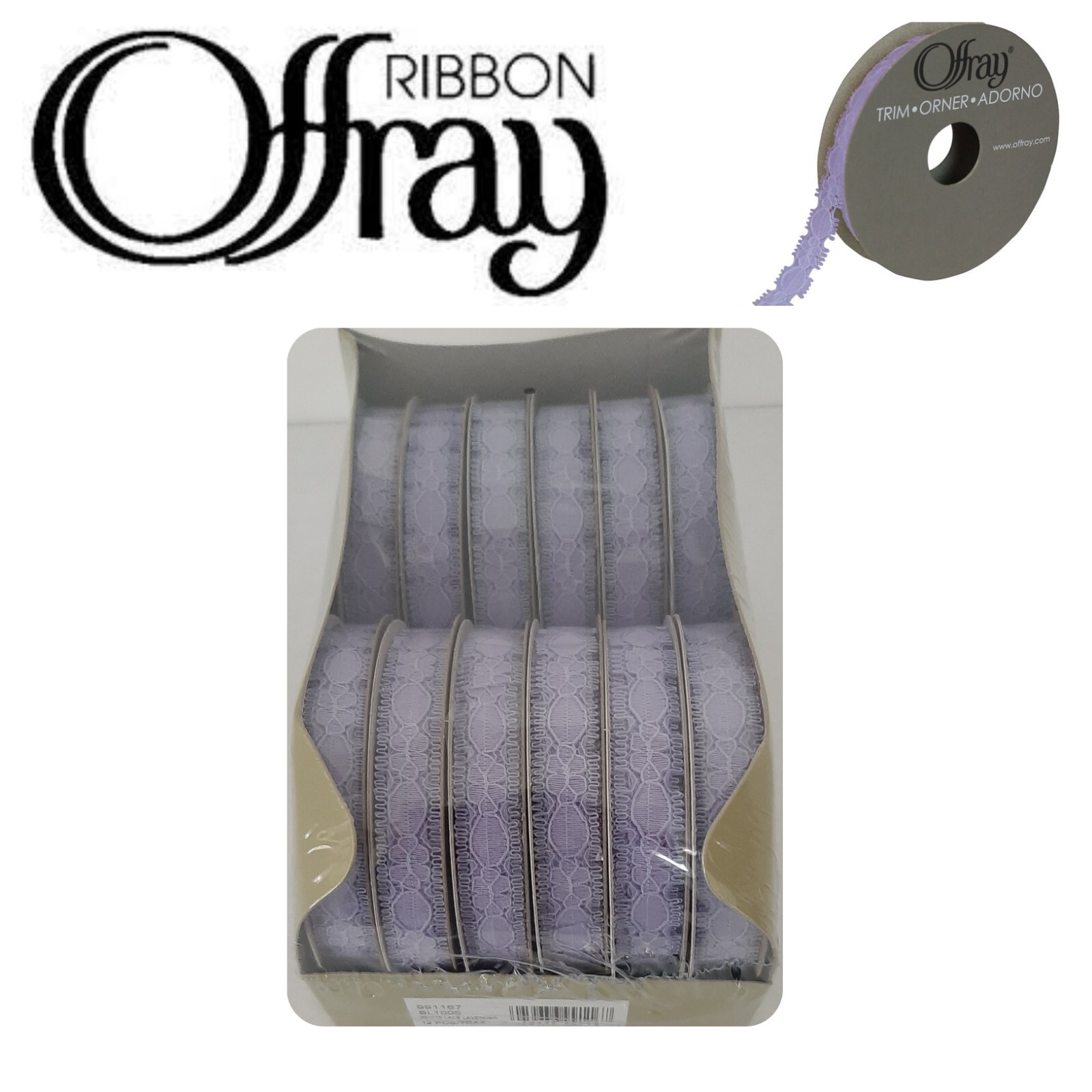 Offray Ribbon 12 Rolls Petite Lace Lavender Purple 7/16 in X 36YDS ...