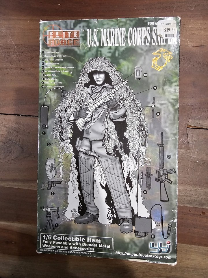 Elite Force U.S. Marine Corps Sniper "Snake" Action Figure Blue Box ...