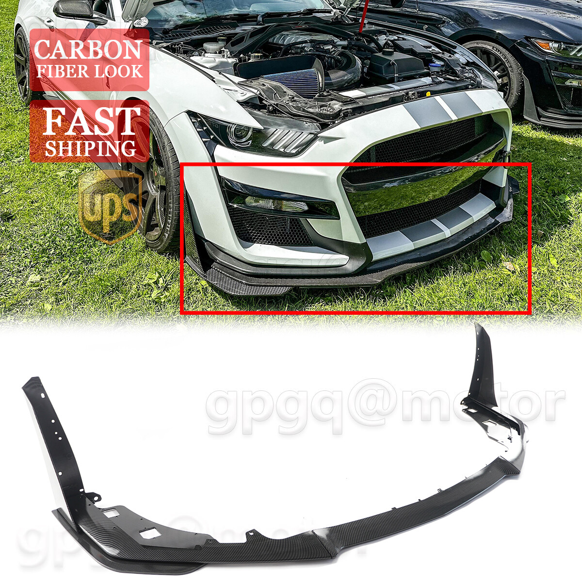 For Ford Mustang GT500 2015-2021 Carbon Fiber Front Bumper Lip &Corner ...