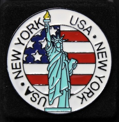 USA Flag with Statue of Liberty New York Round Metal Pin Badge | eBay