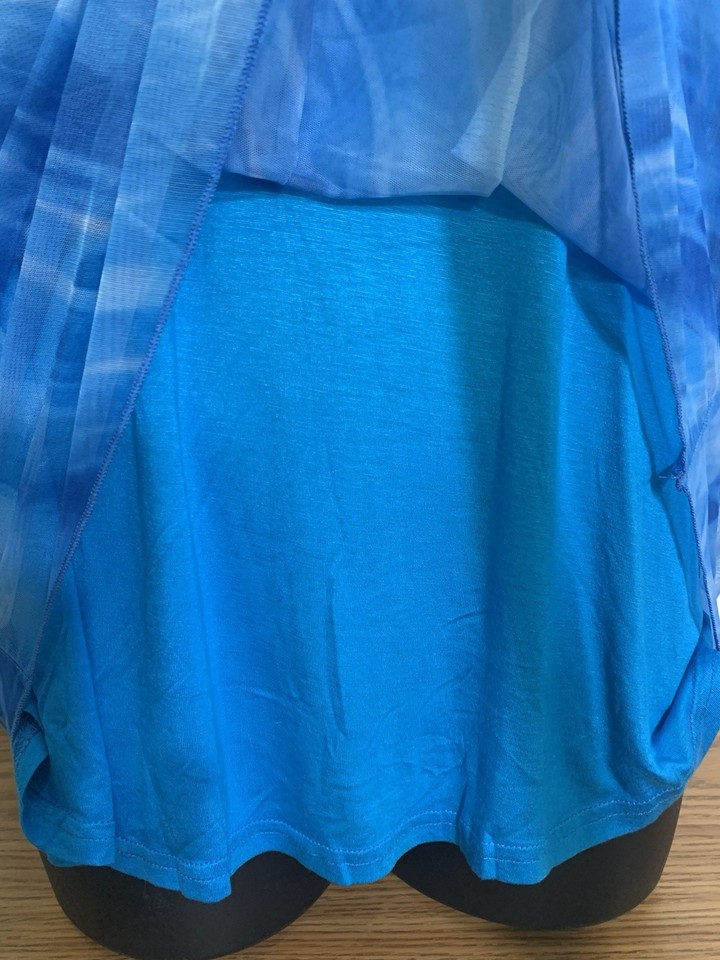Women’s Blue Wave Pattern 3/4 Flutter Sleeve Mesh Overlay Top Size 2X ...
