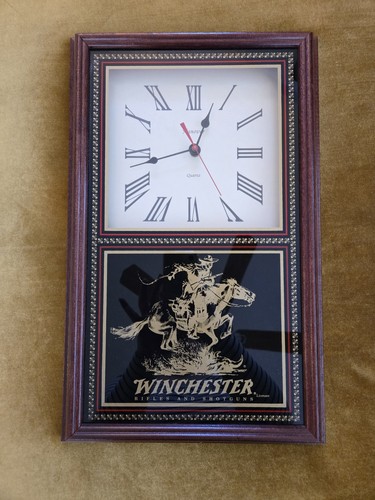 Vintage Winchester Hanover Wall Clock Wood Frame Rifle Shotgun Hunting ...