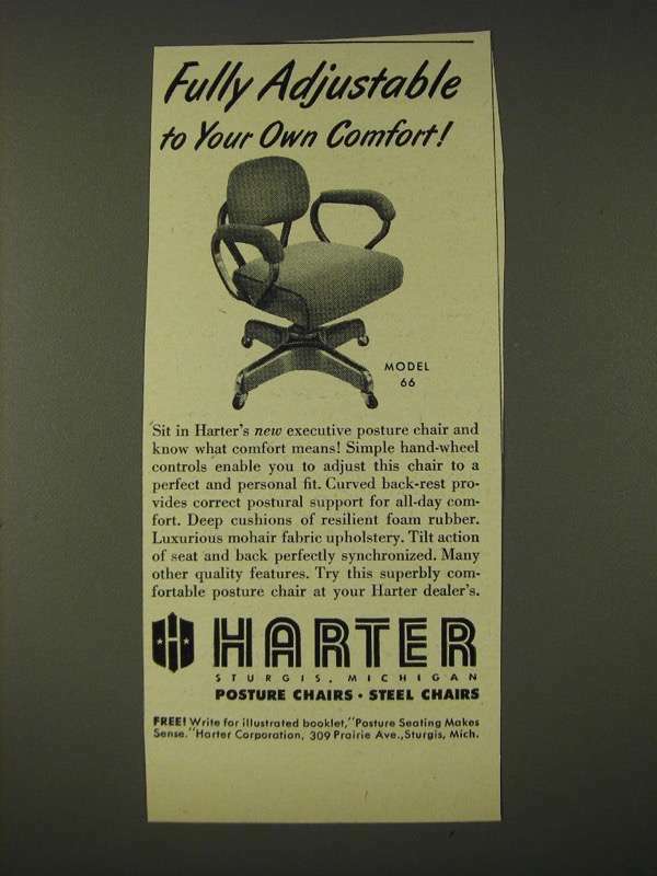 1948 Harter Model 66 Posture Chair Ad - Fully adjustable to your own ...
