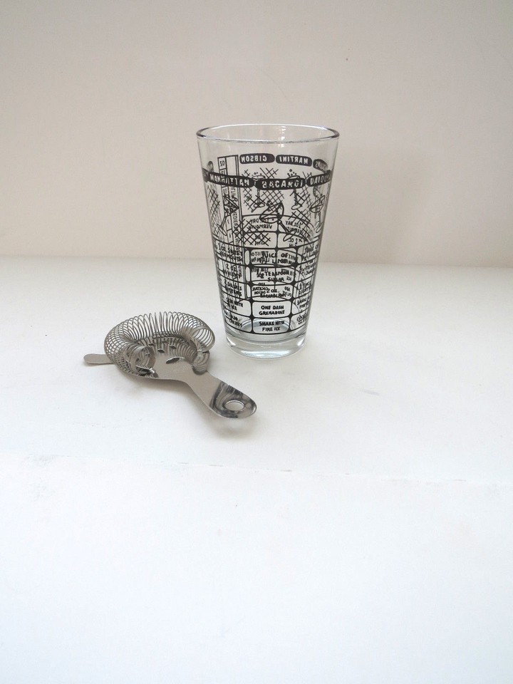 Vintage Cocktail Shaker Recipe Glass FEDERAL Mixing Measuring Glass ...