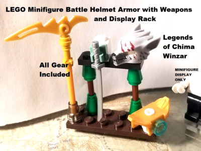 LEGO Minifigure Battle Helmet Armor with Weapons Display Rack Chima ...