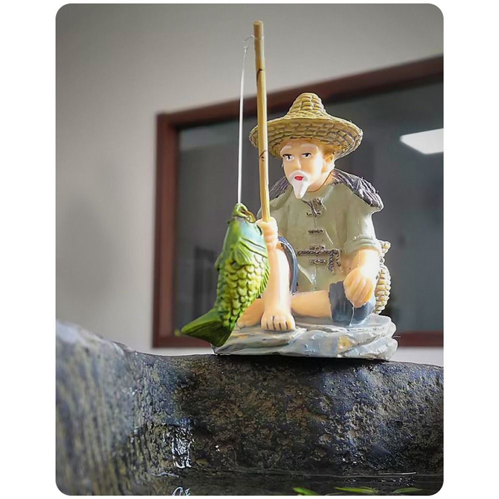 Garden Ornament Resin Figure Micro-Landscape Miniatures Fishing Old Man ...