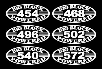 2 BBC V8 ENGINE DECALS 454-468-496-502-540-572 BIG BLOCK POWERED RAT ...