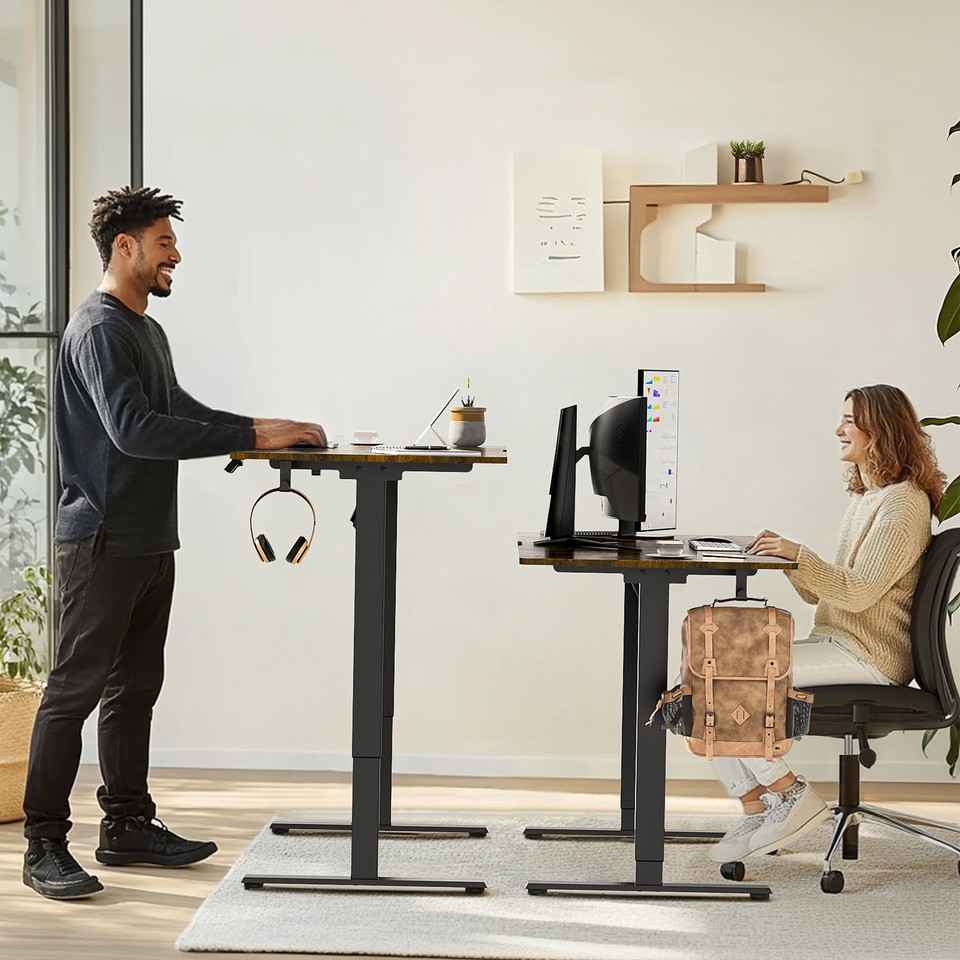 48/55/63" Brown Height Adjustable Electric Standing Desk Home Office ...