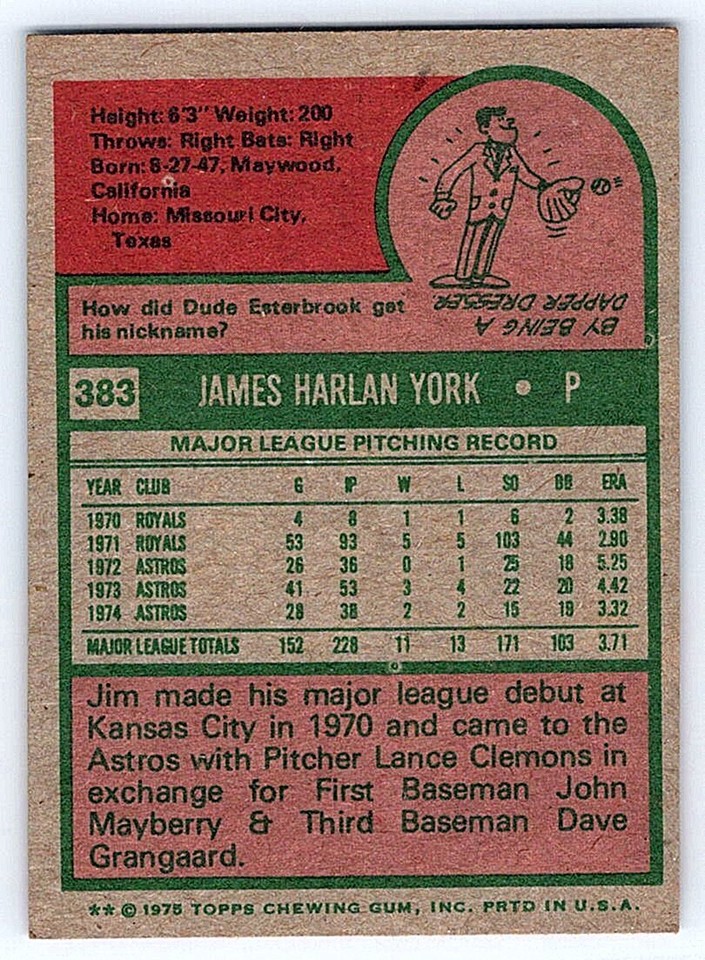 Jim York 1975 Topps #383 - Please see pics for cond. | eBay
