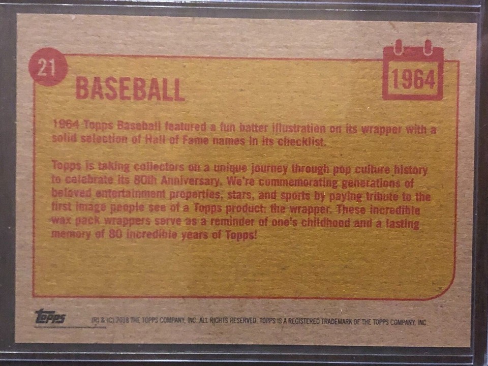 2018 Topps 80th Anniversary Wrapper Art Card #21 1964 Baseball | eBay