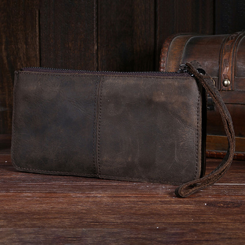 Leather Cash Long Wallet Envelope Zipper Pouch - Money Holder for Men ...