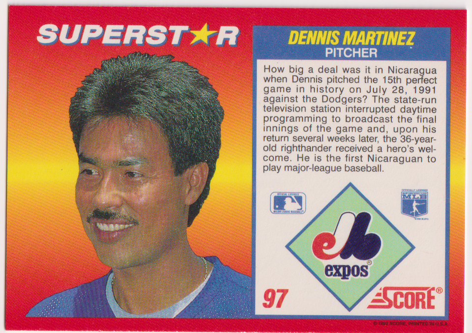1992 Score Superstar #97 Dennis Martinez Montreal Expos | eBay