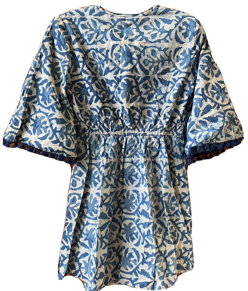 Blue Island Beach Cover up Tunic Dress Womens Size S Floral Print New w ...