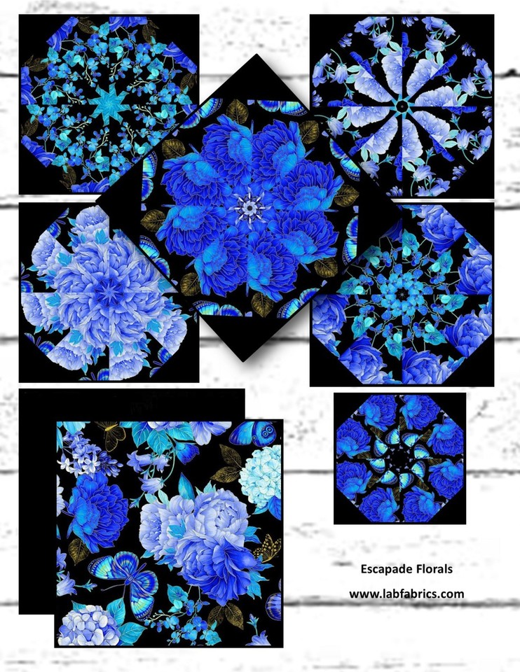 Pre Cut Quilt Kit 8 Block Kit Pre Cut Kaleidoscope Kit ESCAPADE Florals ...