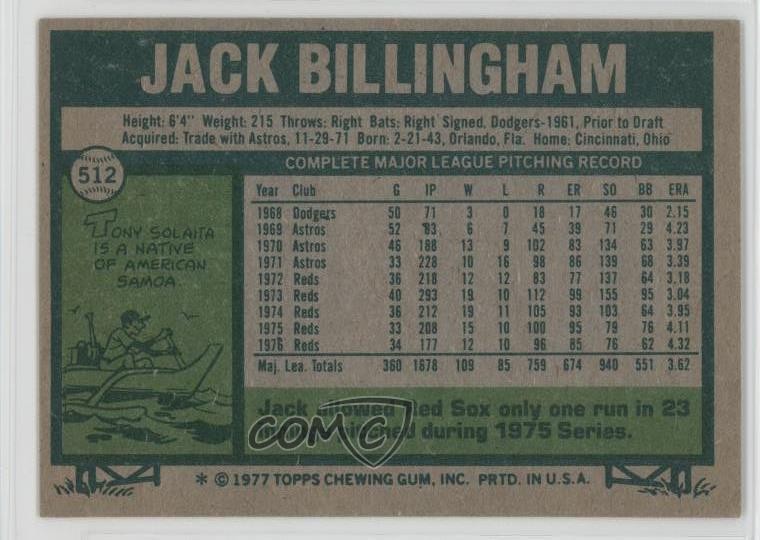 1977 Topps Jack Billingham #512 3d5 | eBay