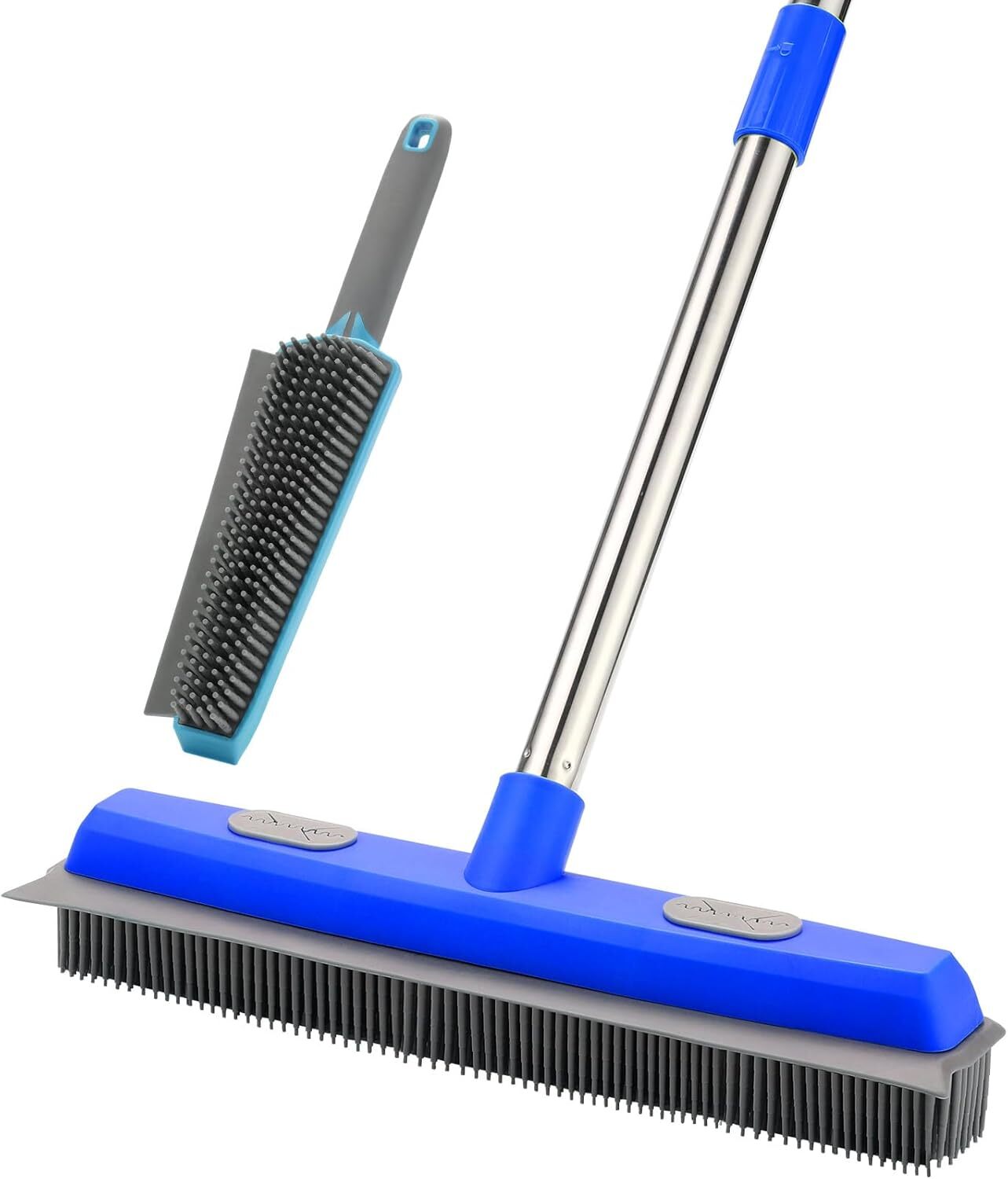 Rubber Broom Carpet Rake for Pet Hair Remover, Fur Remover with Blue