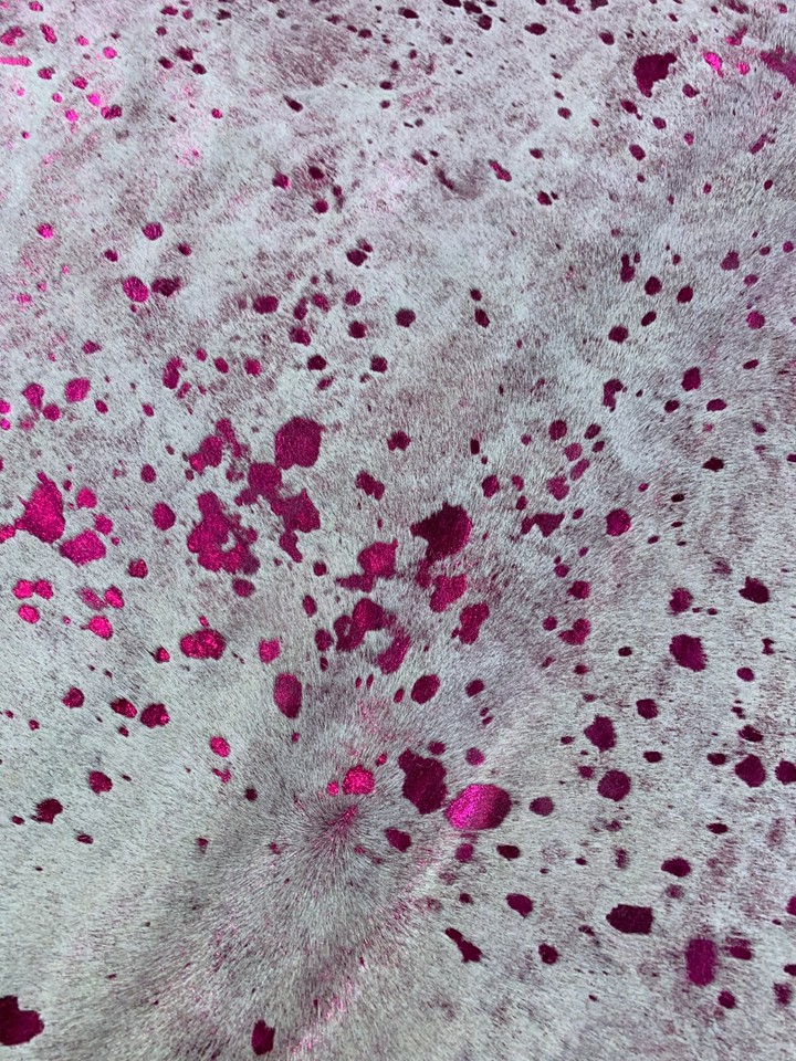 Pink Cowhide Rug Size: ± 7' X 7' Pink Metallic on Off-White Cow Hide ...