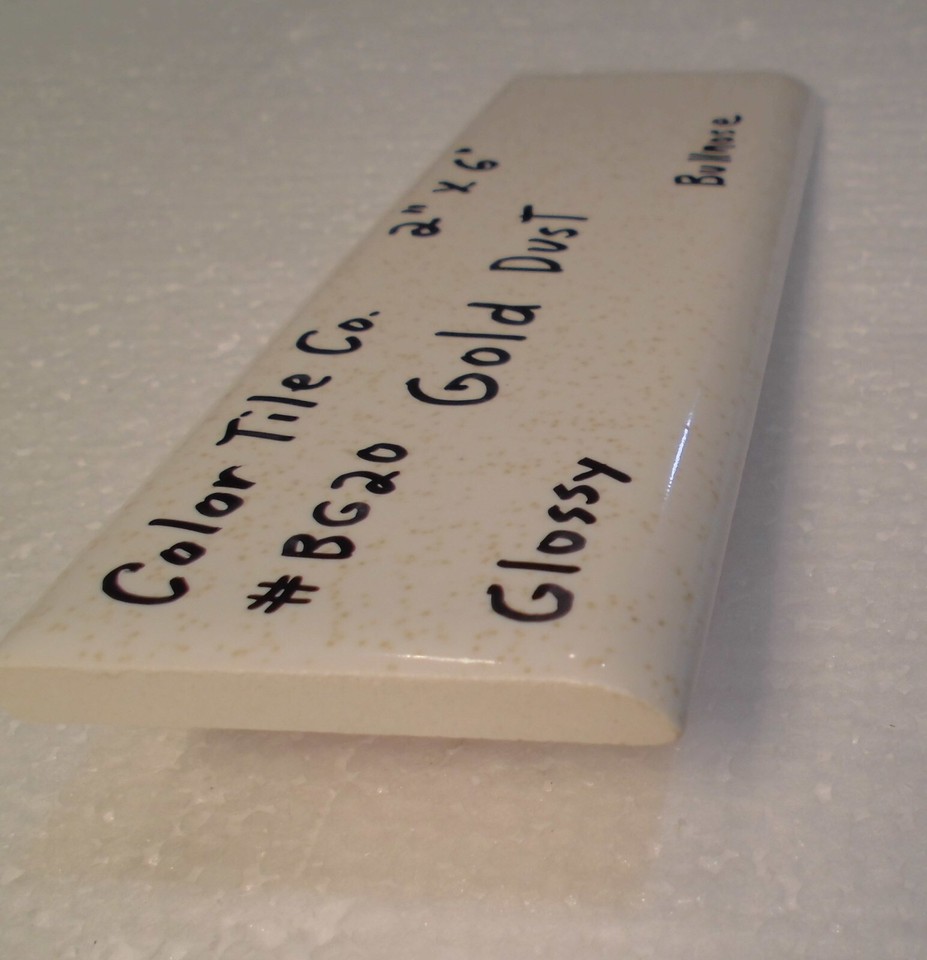 1 pc. Gold Dust: 2" X 6" Bullnose Flat Ceramic Tile: Bright White ...